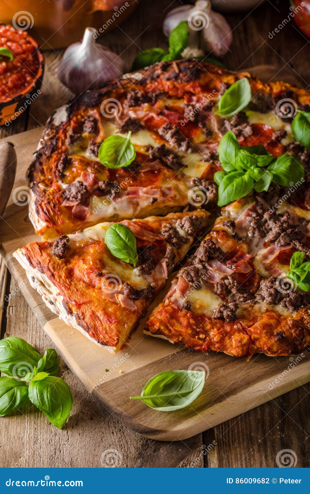 Rustic Pizza with Minced Meat Stock Photo - Image of dough, pepper ...