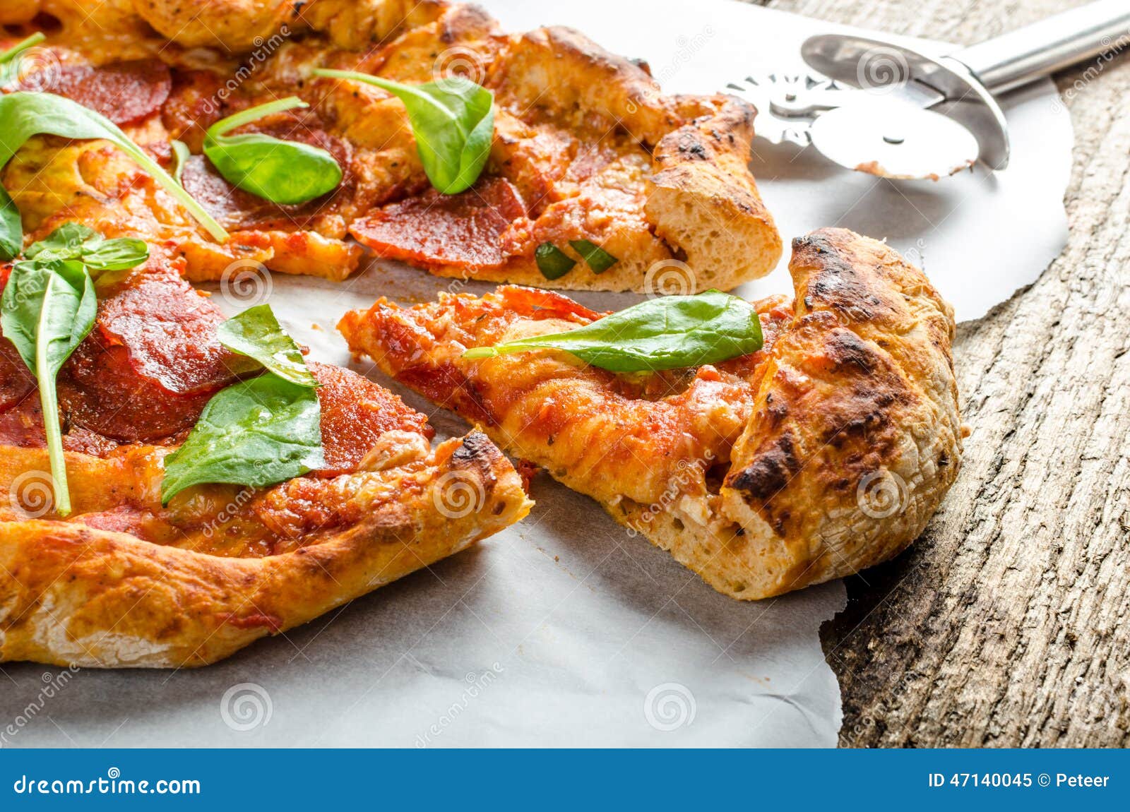 Rustic pizza stock image. Image of meal, lunch, pepperoni - 47140045