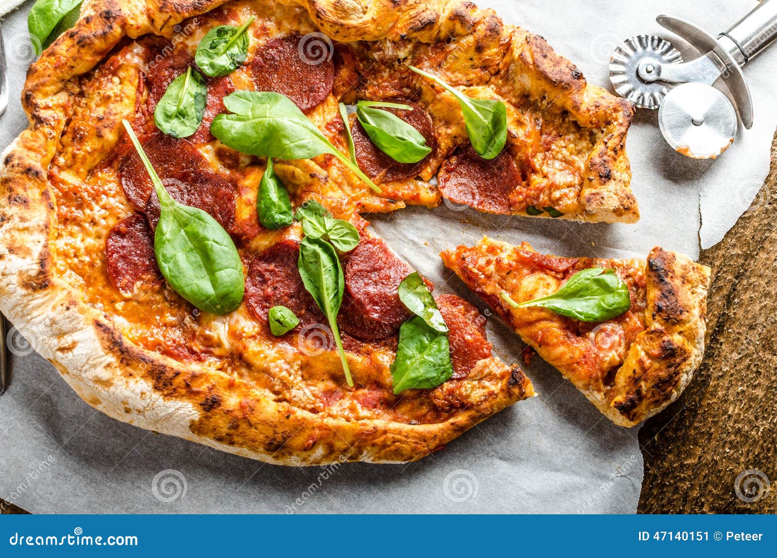 Rustic pizza stock image. Image of pepperoni, herbs, color - 47140151