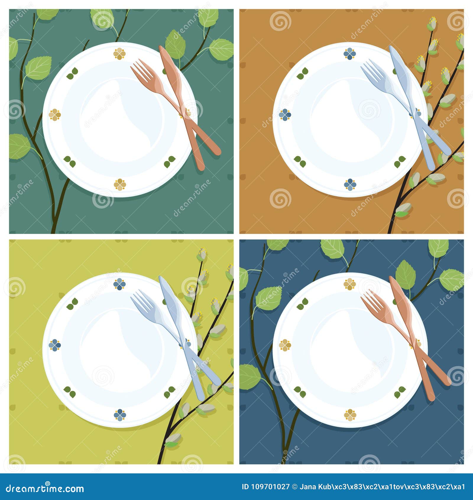Rustic plates illustration stock vector. Illustration of leaf - 109701027