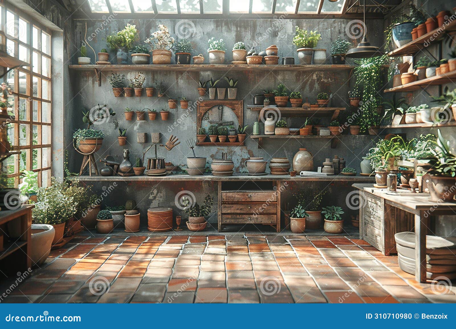 Rustic Pottery Studio with Clay Tools and a Kiln3D Render Stock ...