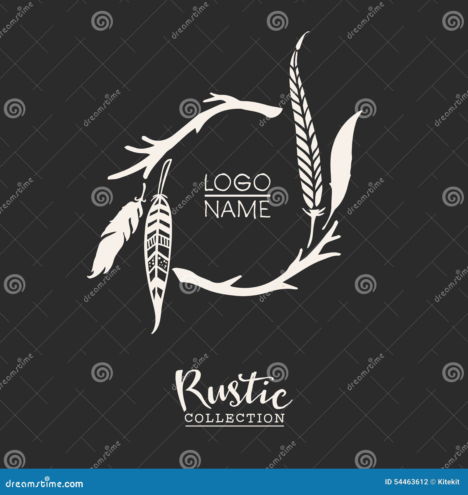 Rustic Premade Typographic Logo Template with Branches and Feather ...