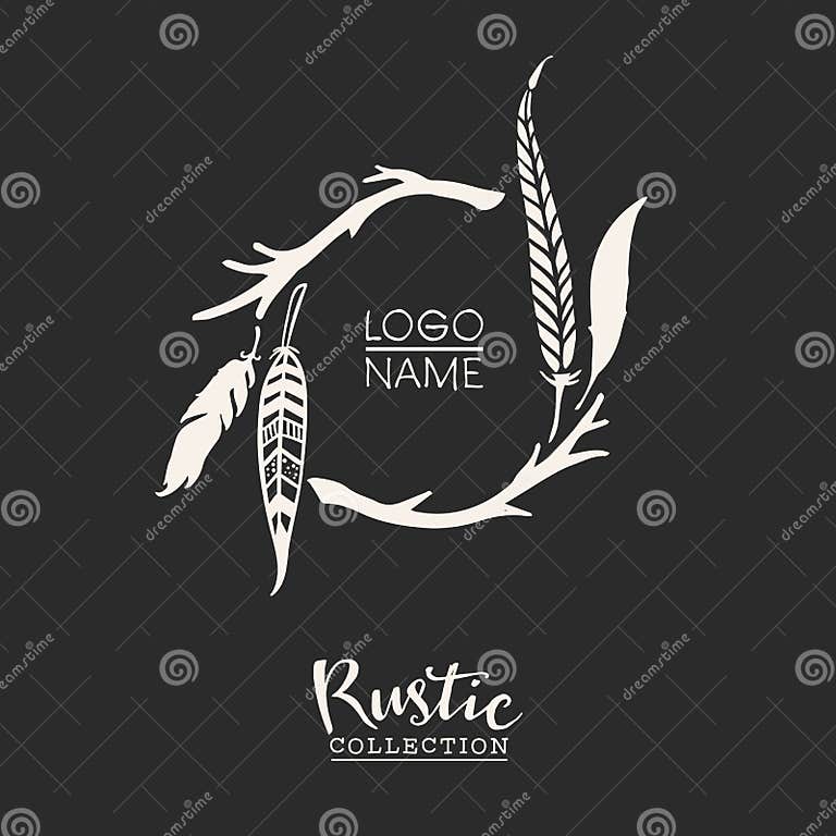 Rustic Premade Typographic Logo Template with Branches and Feather ...
