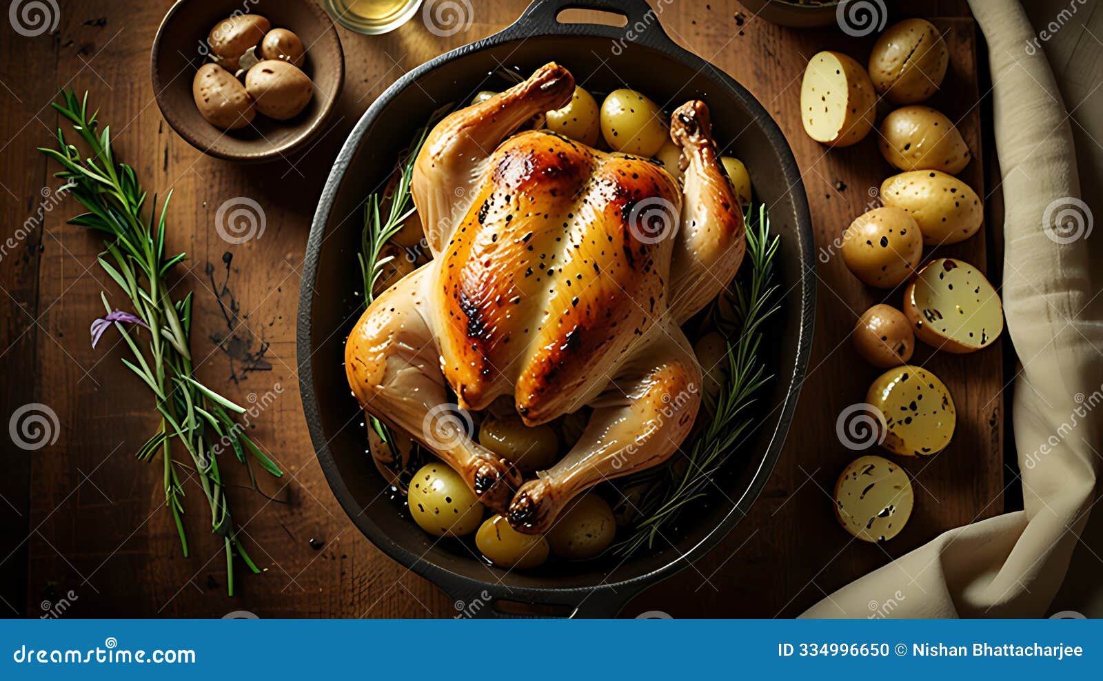 Rustic Presentation of Roasted Chicken in Boil Stock Photo - Image of ...
