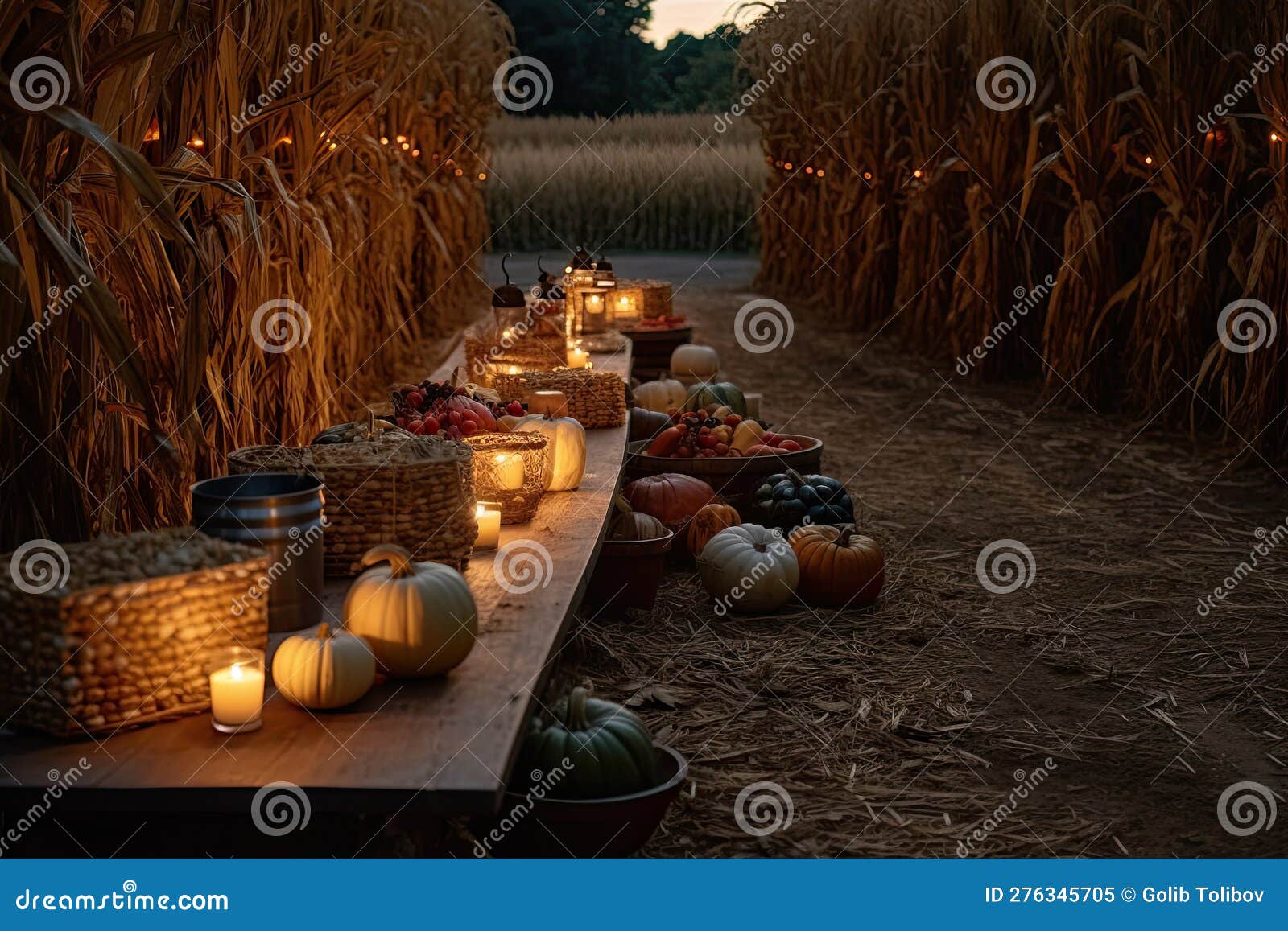 Rustic Pumpkin Patch Table Setup. Generative Ai Stock Illustration - Illustration of candles ...
