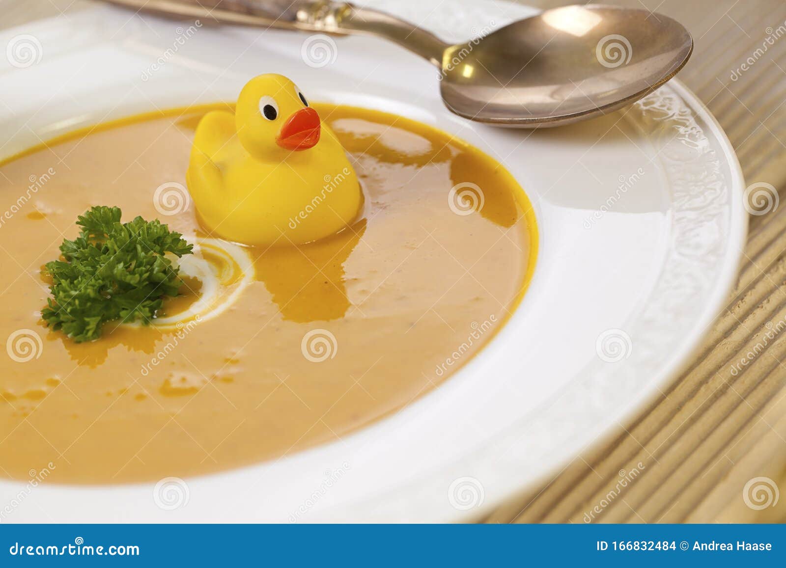Rustic Pumpkin Soup with Duck Stock Photo - Image of orange, meal ...
