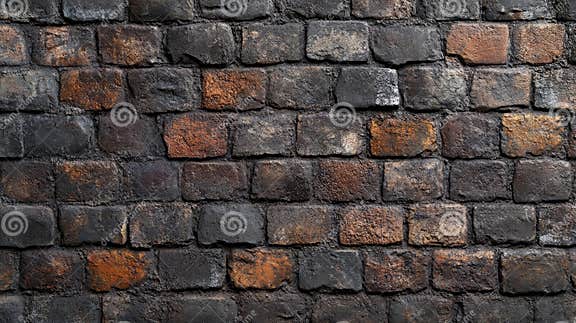 Rustic Red and Black Brick Wall, a Textured Background Image Stock Illustration - Illustration ...