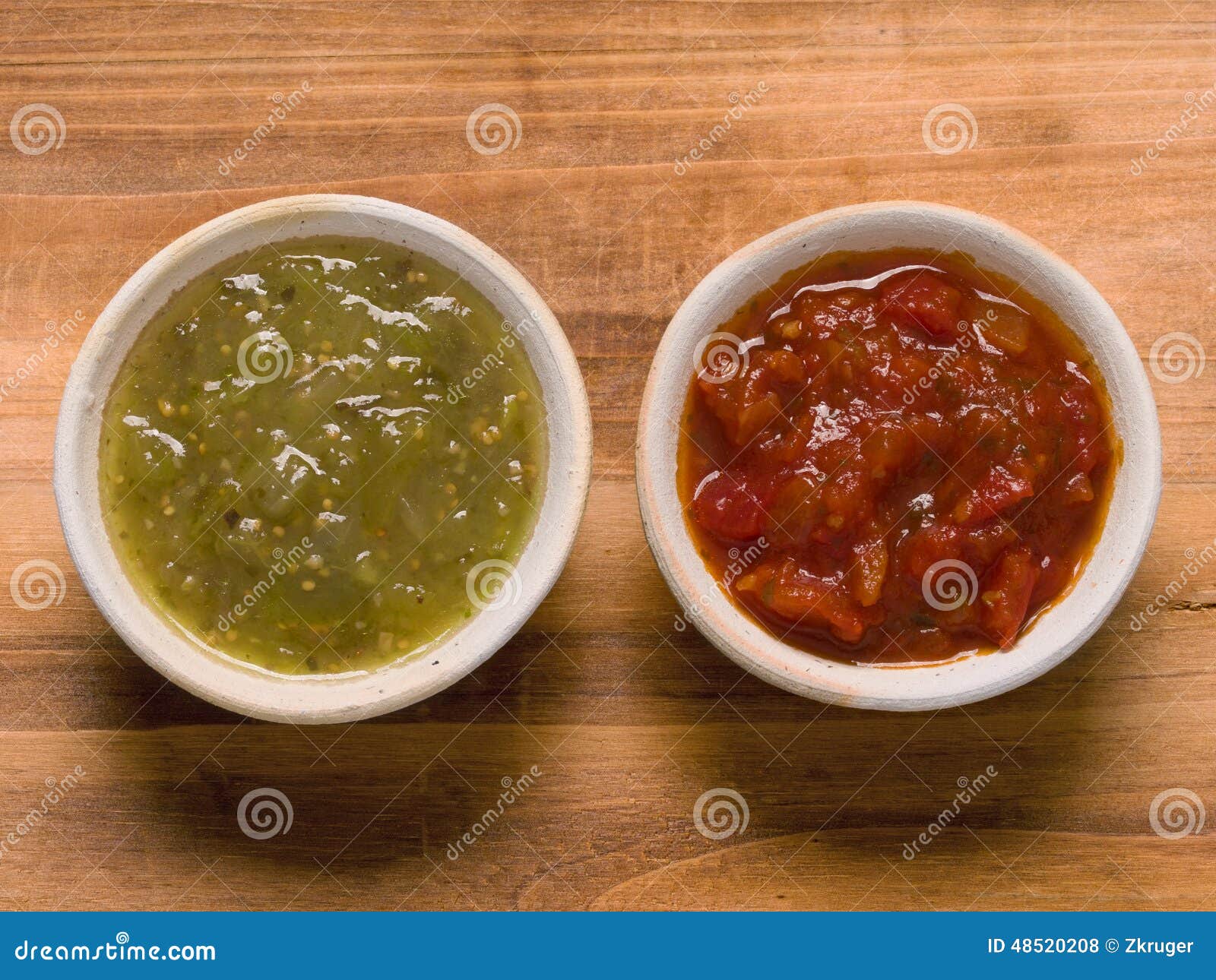 Rustic Red Tomato Salsa and Green Salsa Verde Stock Photo - Image of ...