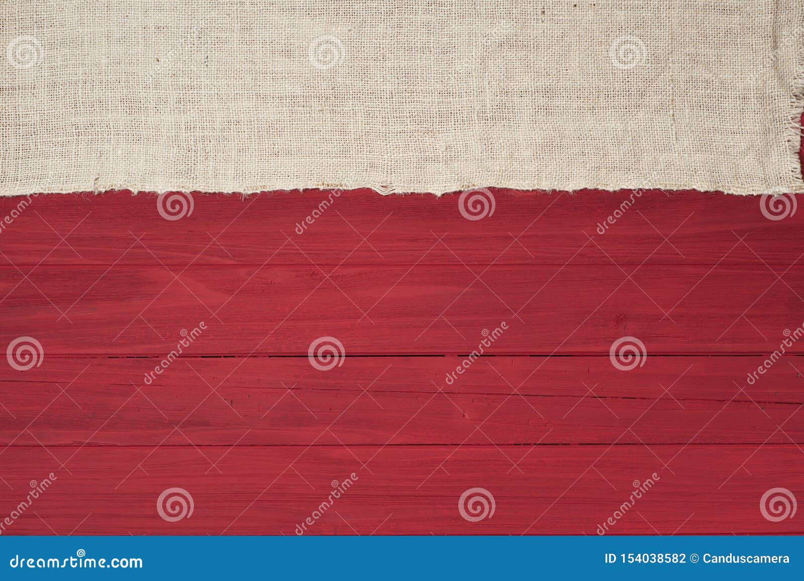 Rustic Red Wood Boards in Flat Layout with Off White Burlap Fabric on ...