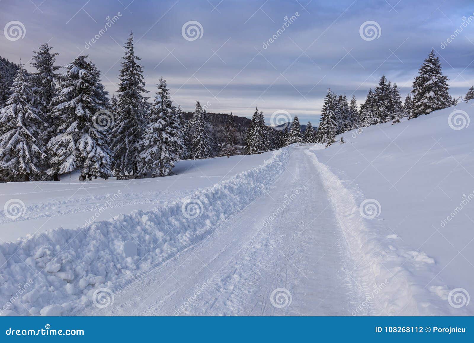 Rustic road in winter stock photo. Image of peak, beautiful - 108268112