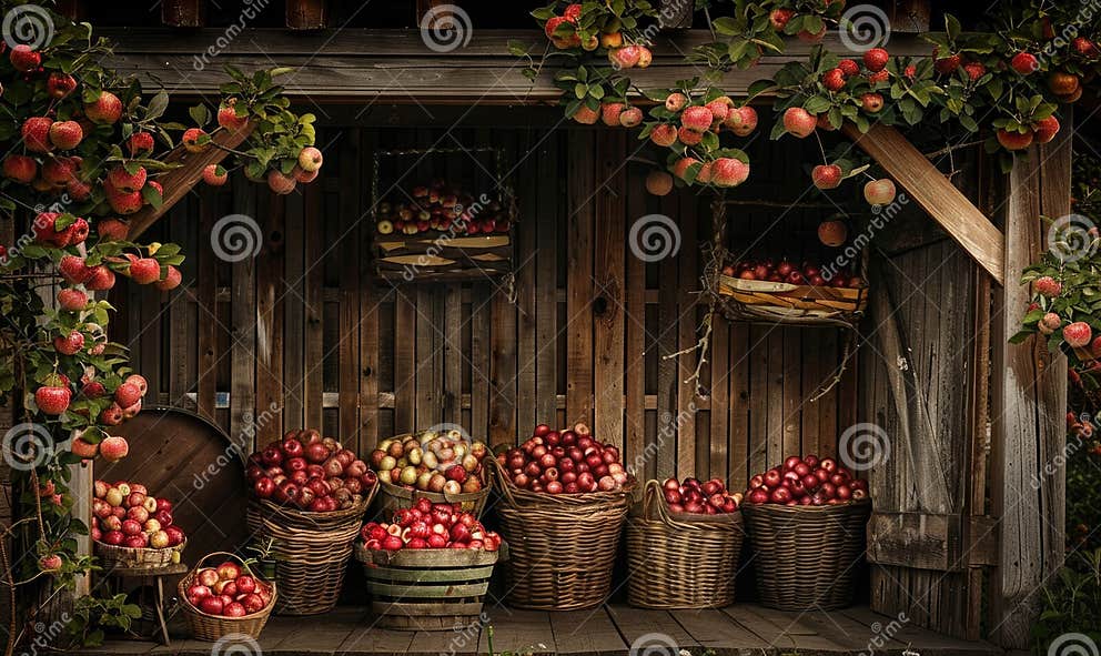 Rustic Roadside Stand with Baskets of Apples for Sale Stock Image ...