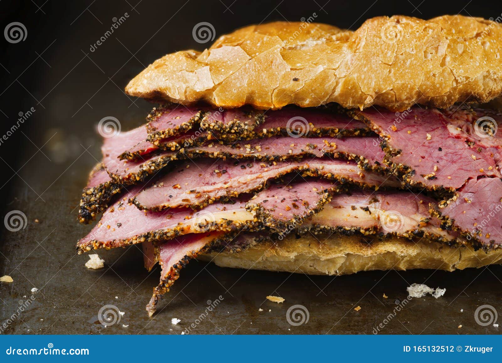 Rustic roast beef sandwich stock photo. Image of steak - 165132512