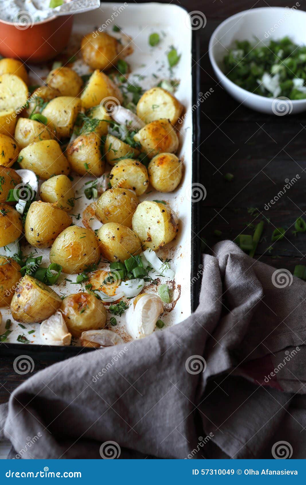 Rustic Roasted Potatoes on Baking Tray Stock Image - Image of dish ...