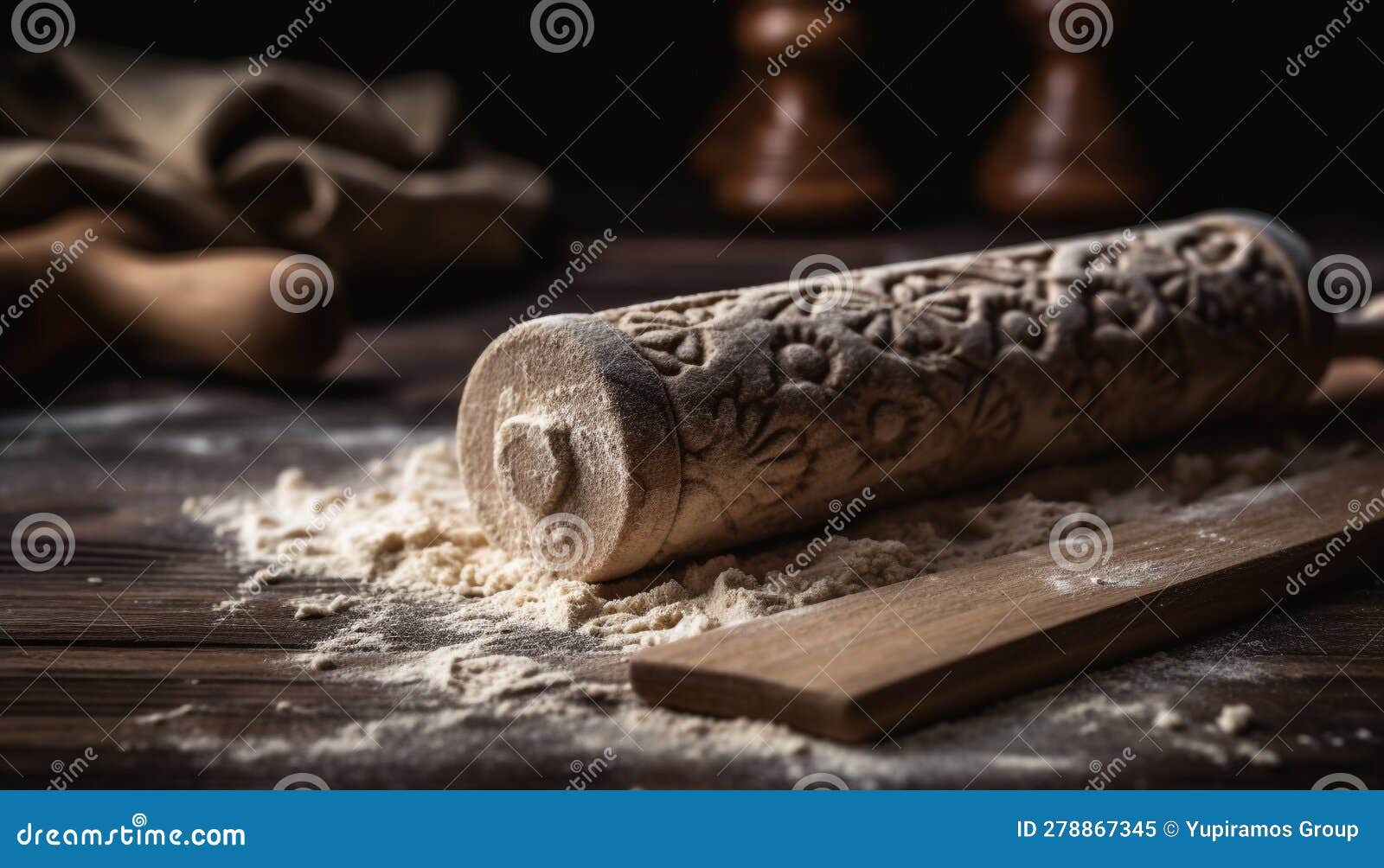 Rustic Rolling Pin on Old Wooden Table Prepares Homemade Bread ...