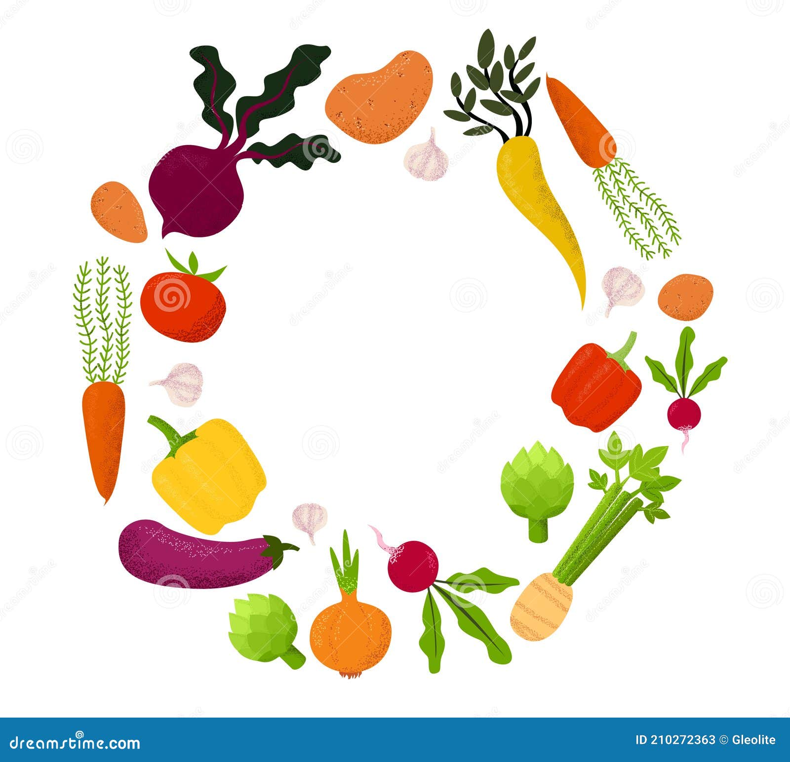 Rustic Round Frame Vegetables Template. Vintage Pattern. Vector Hand ...