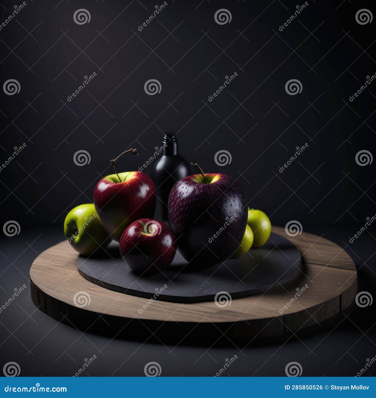 Rustic Round Table Top with Forest Fruits, Modern Background Design for ...