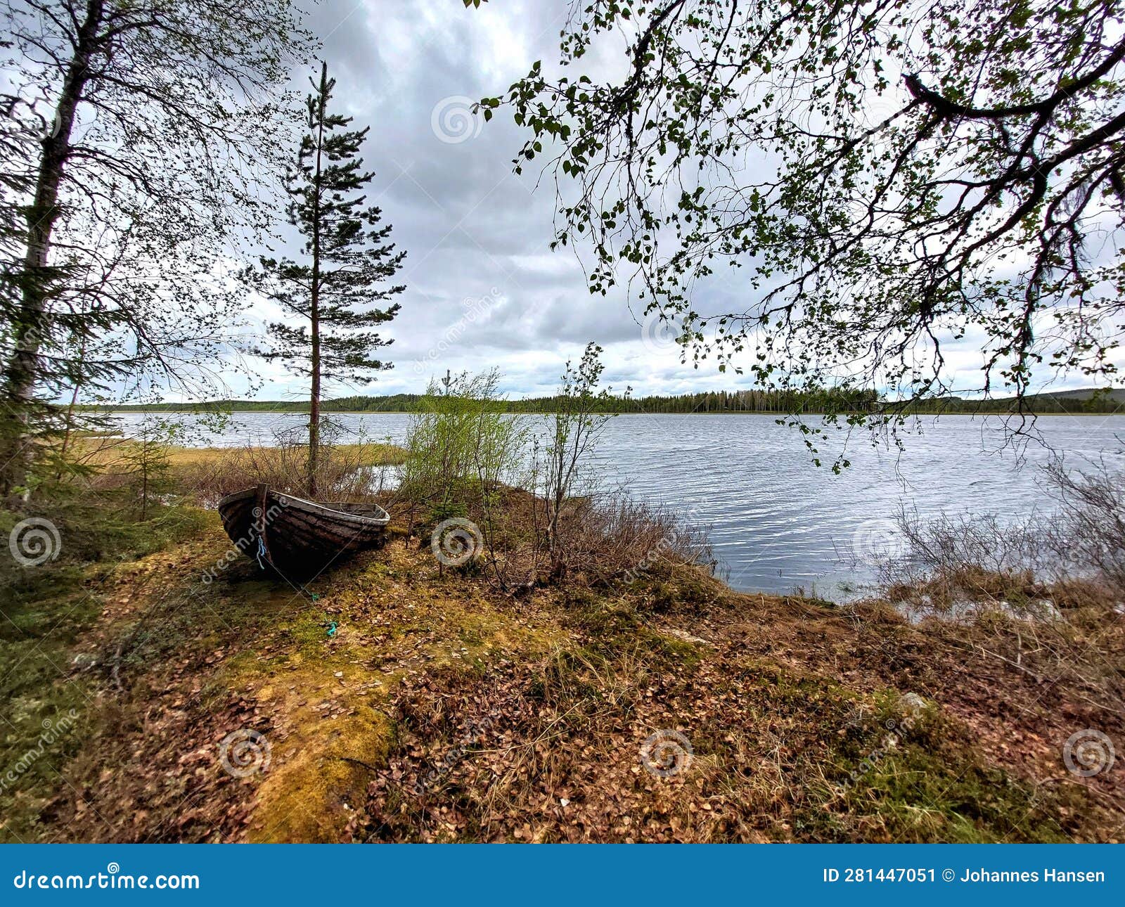 Rustic Rowboat at Lakeside in Northern Sweden Stock Image - Image of ...
