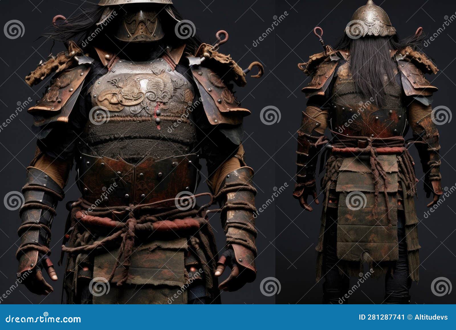Rustic Samurai Armor with Signs of Wear and Battle Stock Illustration ...