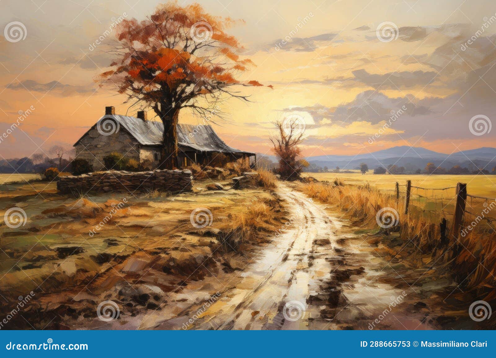 Rustic Scene of a Rural Landscape Painted with Palette Knives ...