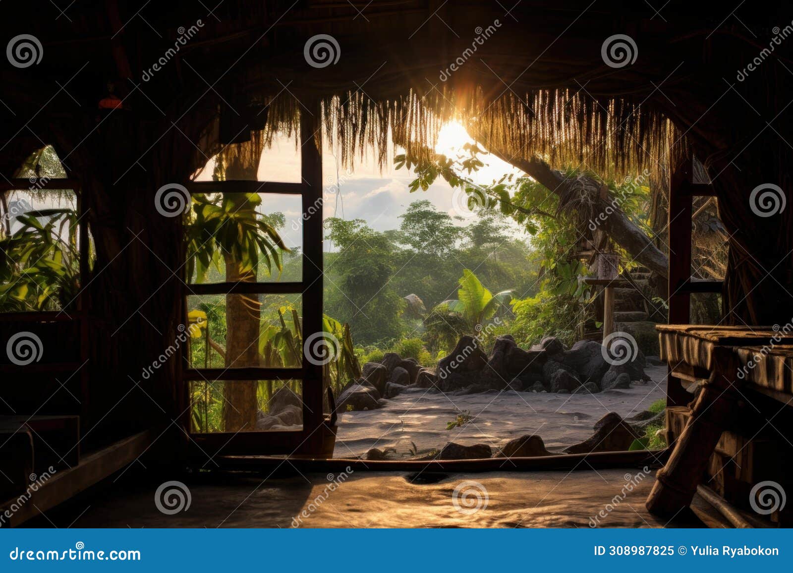 Rustic Scenery View from Inside Hut. Generate Ai Stock Illustration ...