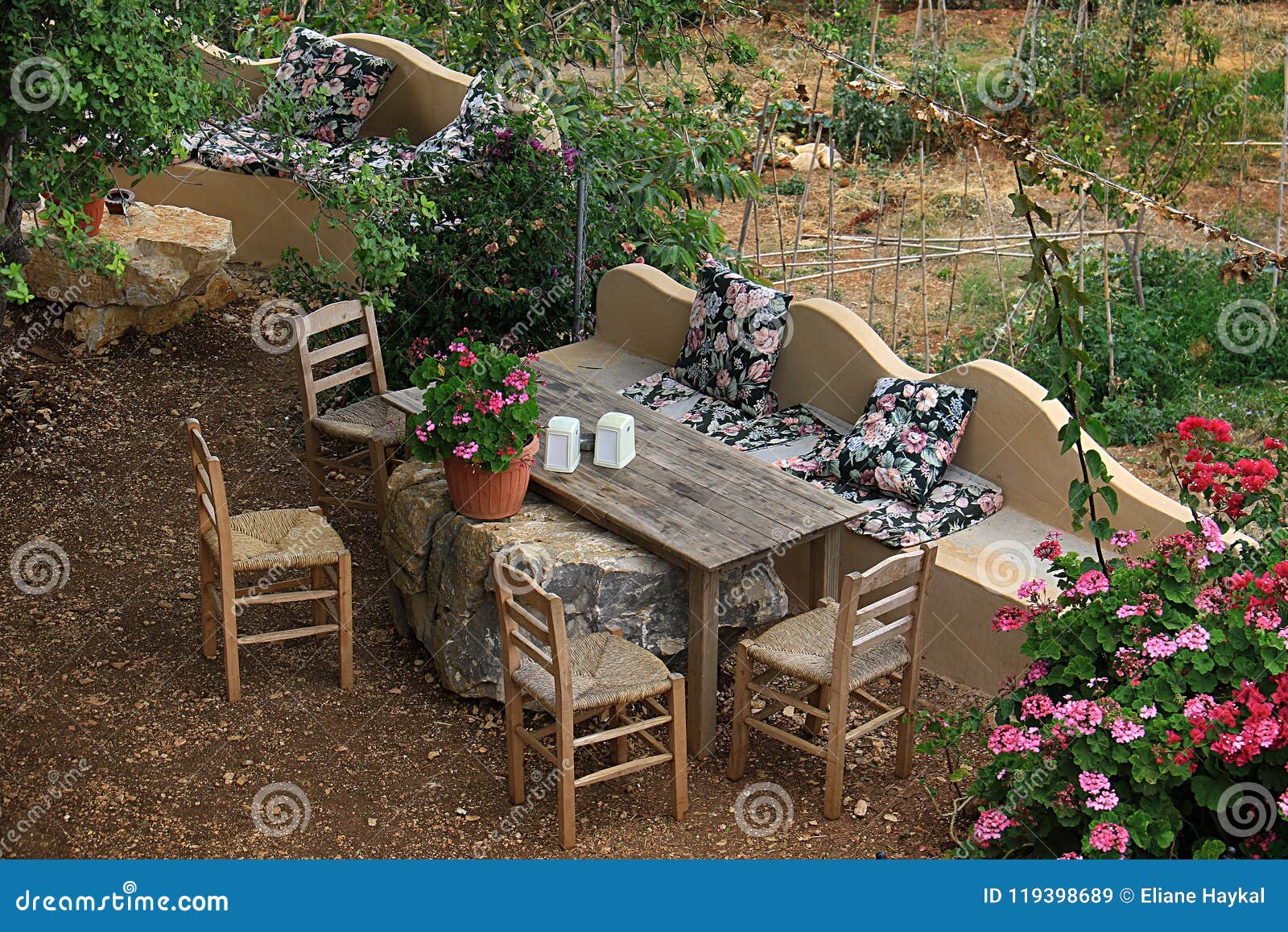 Rustic Seatings in Nature stock image. Image of cozy - 119398689