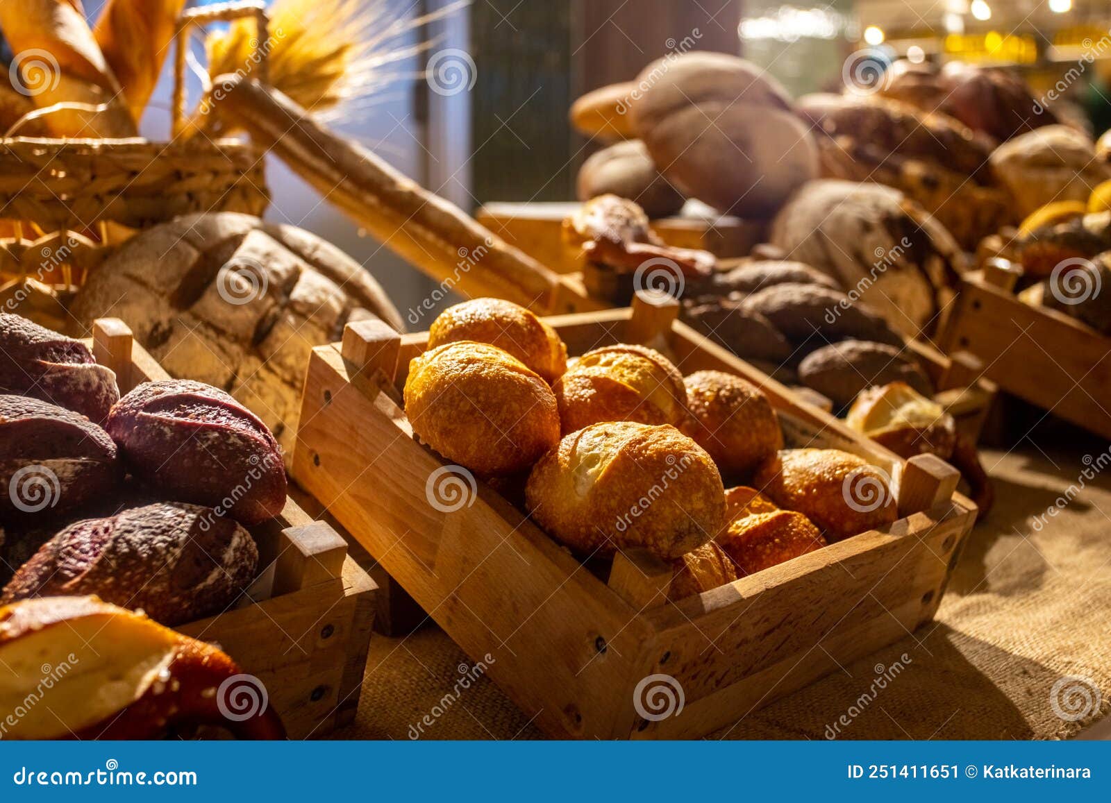 Rustic Set with Bread Buffet for Decoration Design. Rustic Wood Table ...