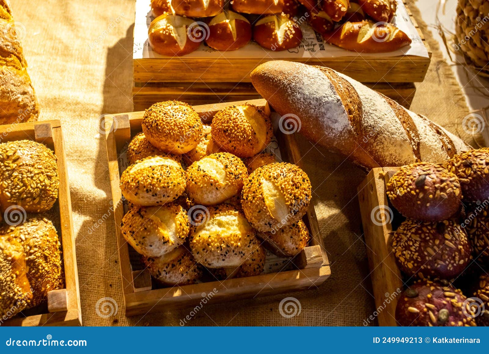 Rustic Set with Bread Buffet for Decoration Design. Rustic Wood Table ...
