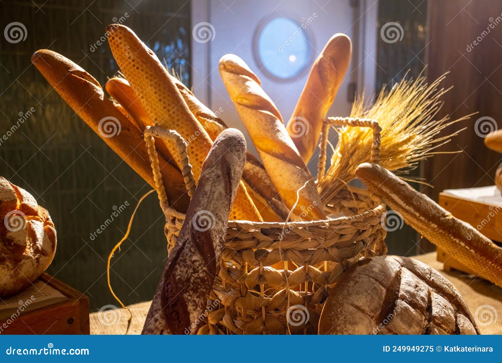 Rustic Set with Bread Buffet for Decoration Design. Rustic Wood Table ...