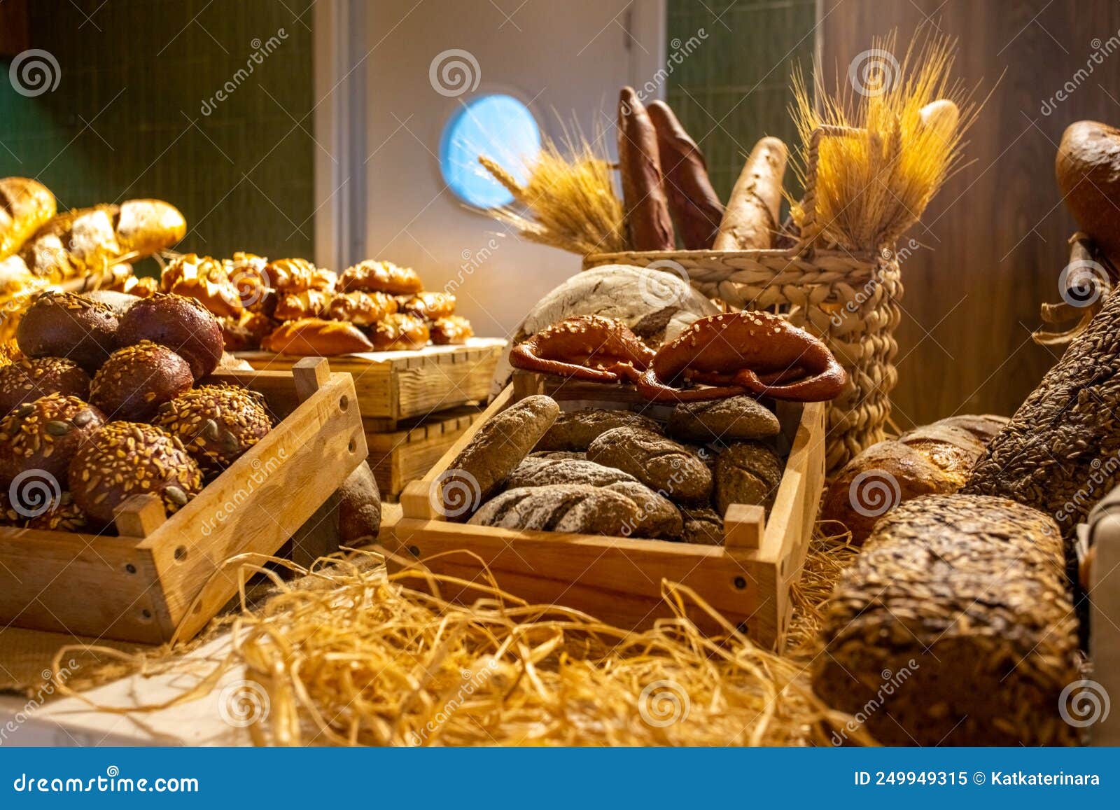 Rustic Set with Bread Buffet for Decoration Design. Rustic Wood Table ...