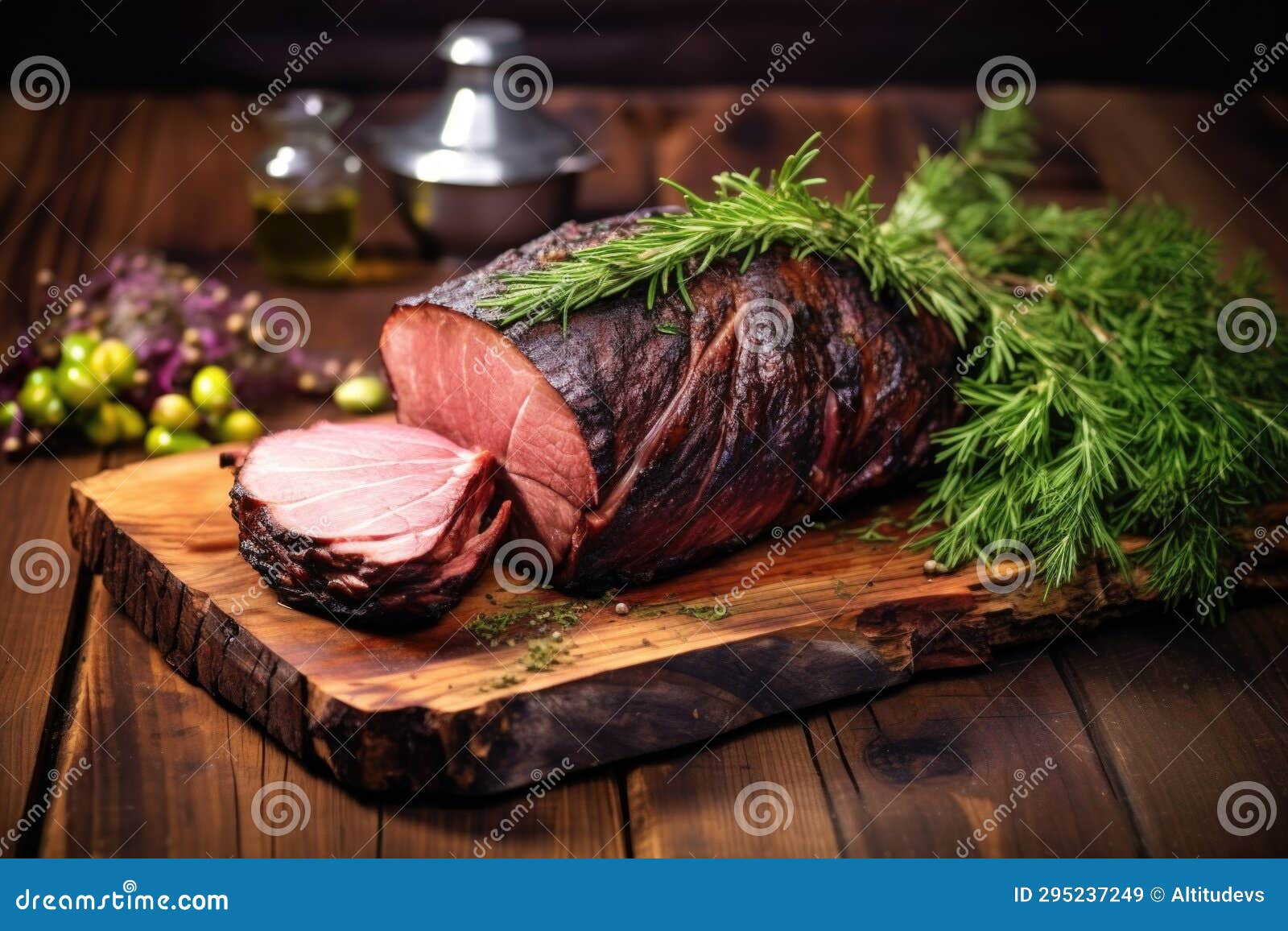 Rustic Setup of Smoked Beef Brisket on a Aged Wooden Table Stock Image ...