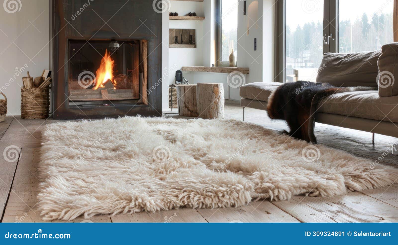 Rustic Shaggy Rug in Modern Rustic Setting Stock Illustration ...