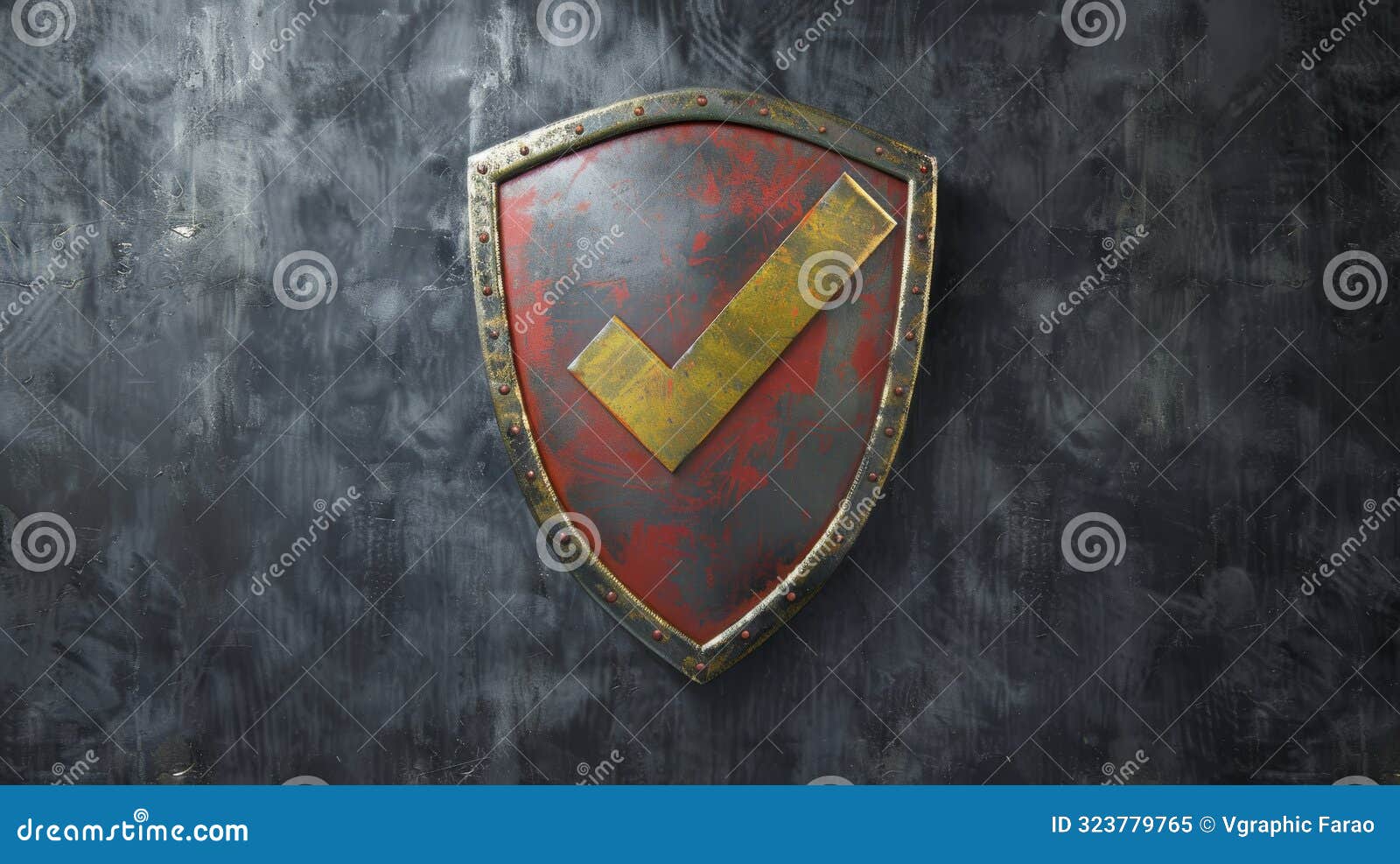 Rustic Shield with Golden Check Mark, Security and Approval Concept ...