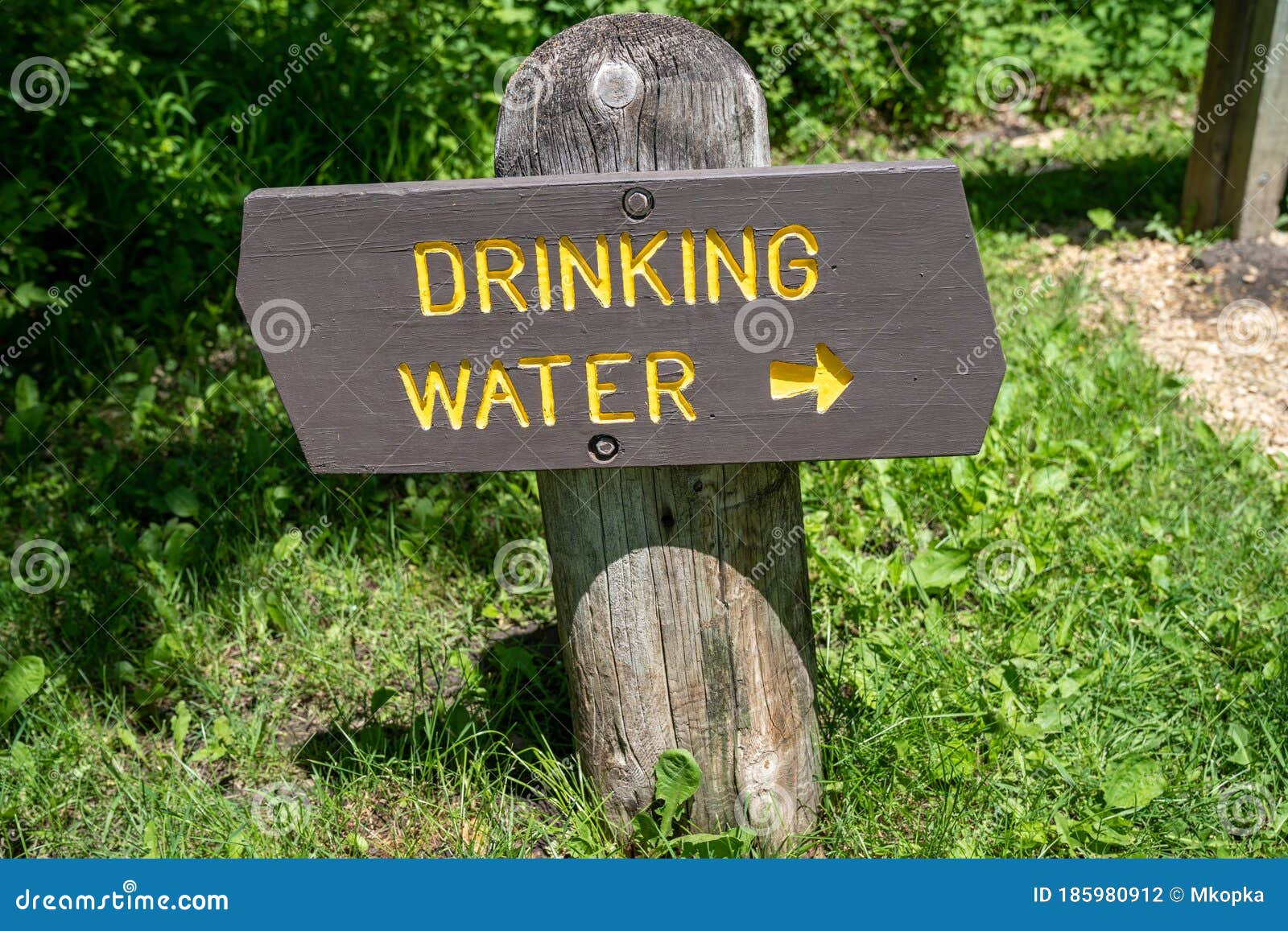 Rustic Sign Pointing To a Source of Drinking Water at a Campground and ...