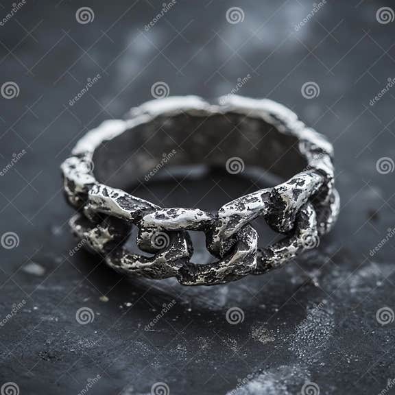 Rustic Silver Chain Link Ring on Dark Background Stock Photo - Image of ...