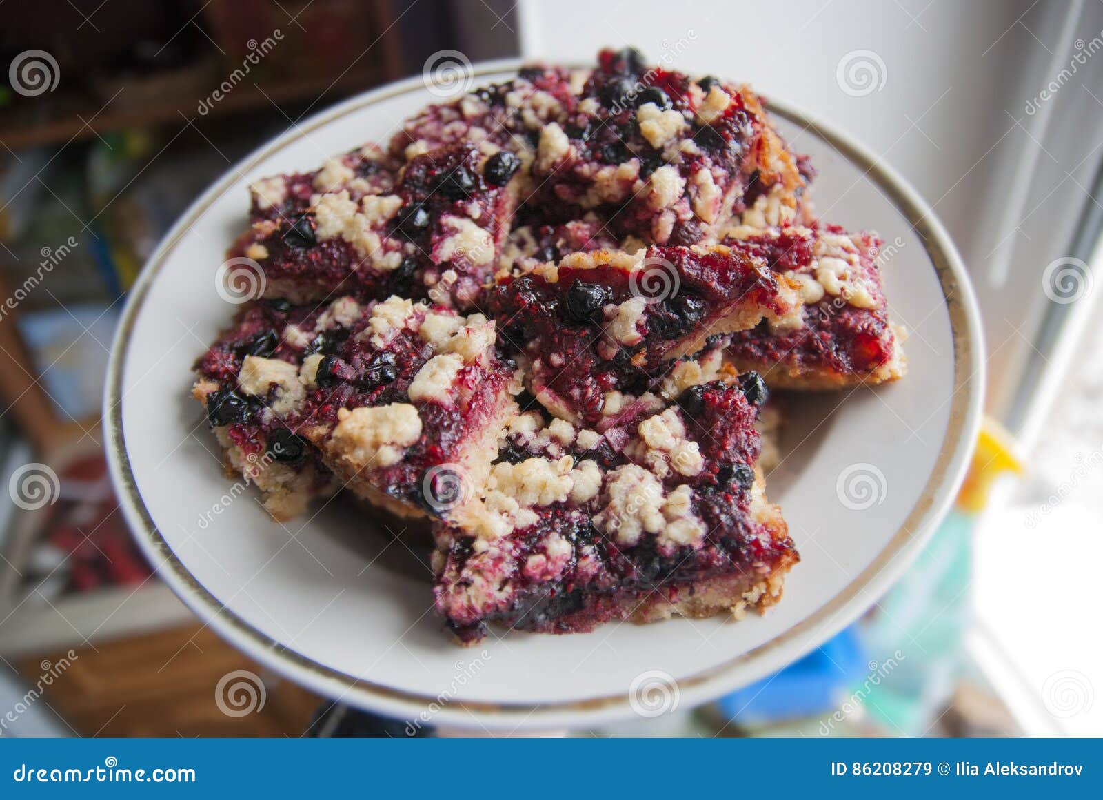 Rustic Simple Crumble on Plate for Breakfast with Raspberries ...