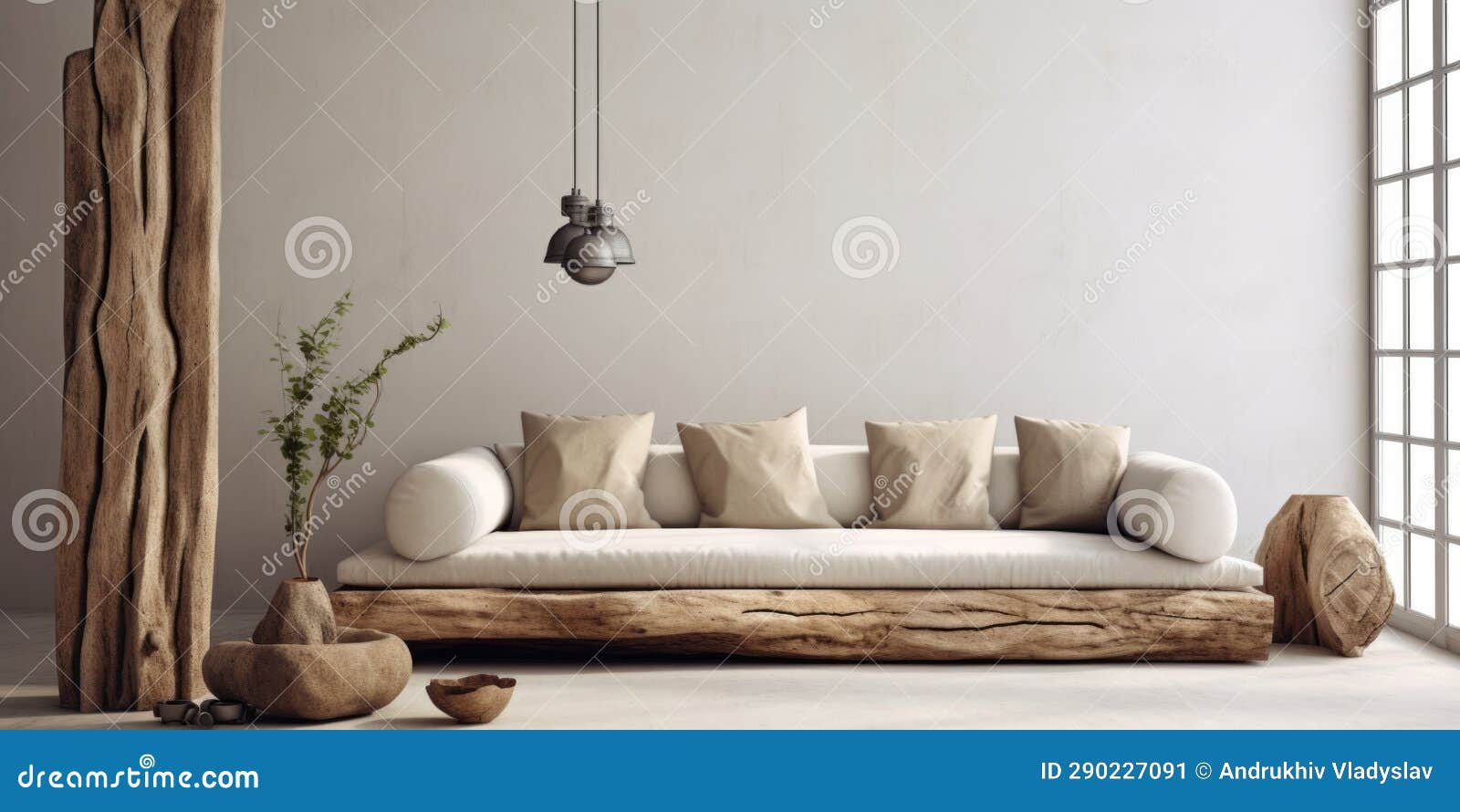 Rustic Sofa Made of Tree Root Ball and Tree Trunk Decorative Column ...