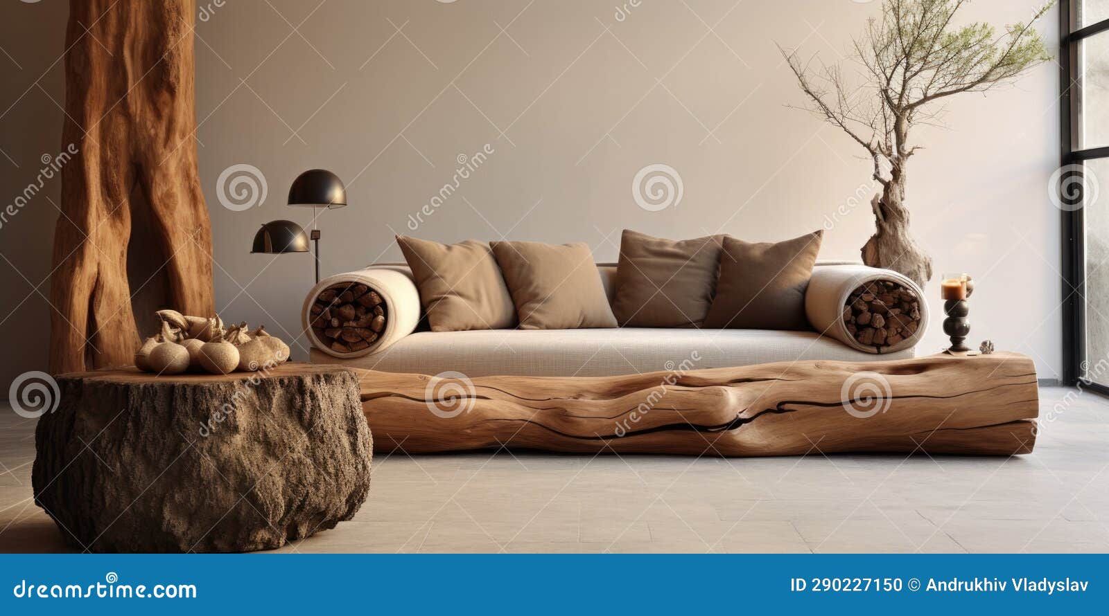 Rustic Sofa Made of Tree Root Ball and Tree Trunk Decorative Column ...