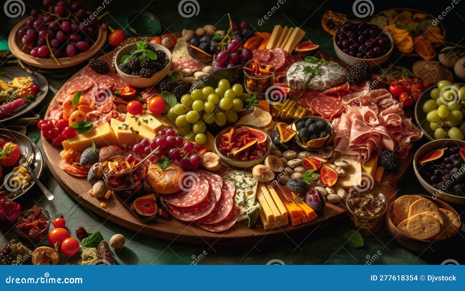 A Rustic Spanish Tapas Plate with Smoked Meat and Fresh Fruit Generated ...