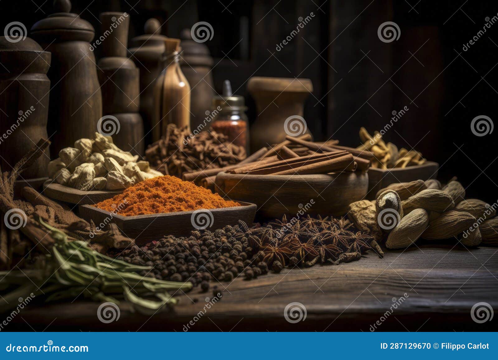 Rustic Spice Assortment Display Stock Illustration - Illustration of ...