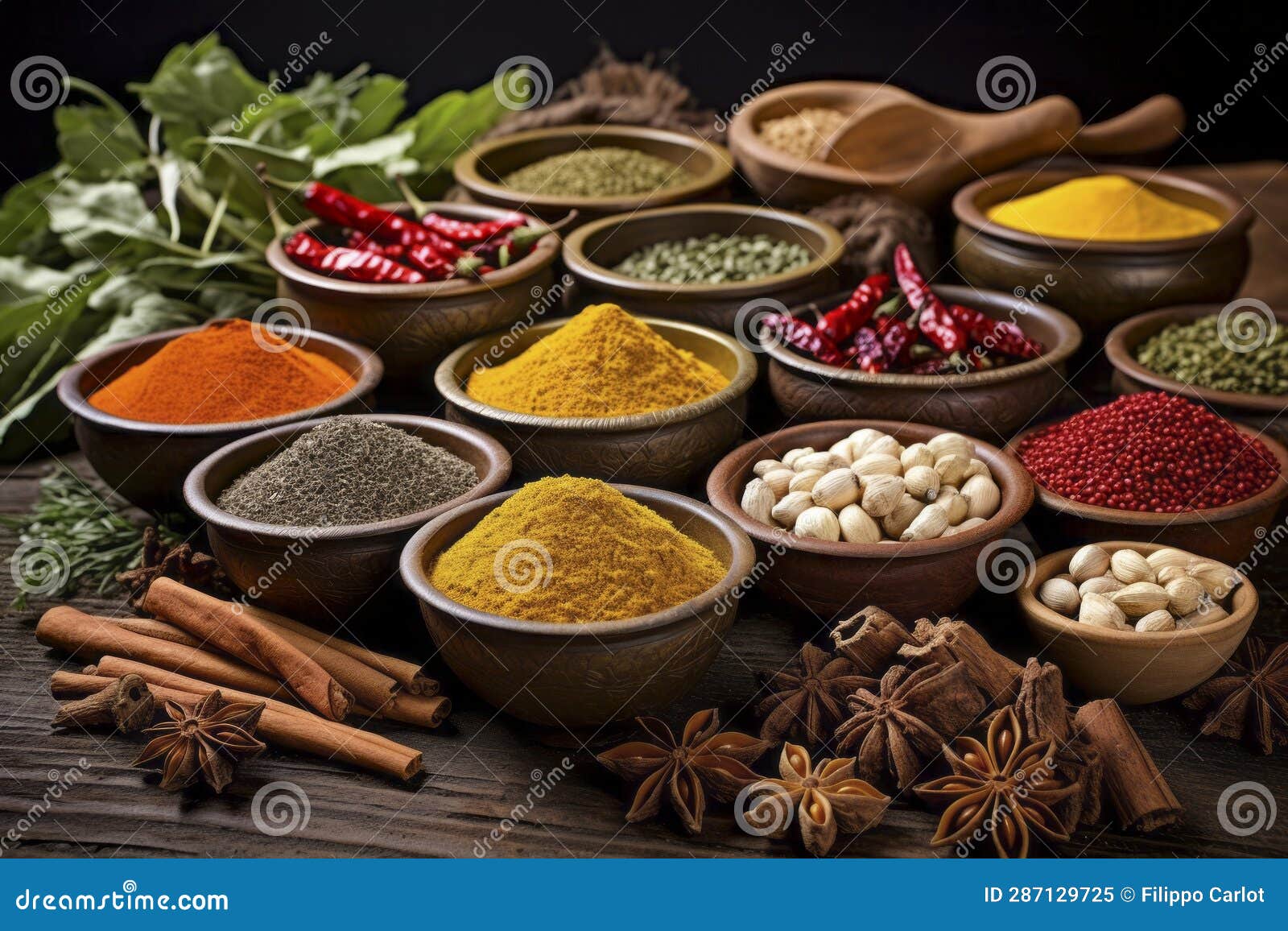 Rustic Spice Assortment Display Stock Image - Image of food, cinnamon ...