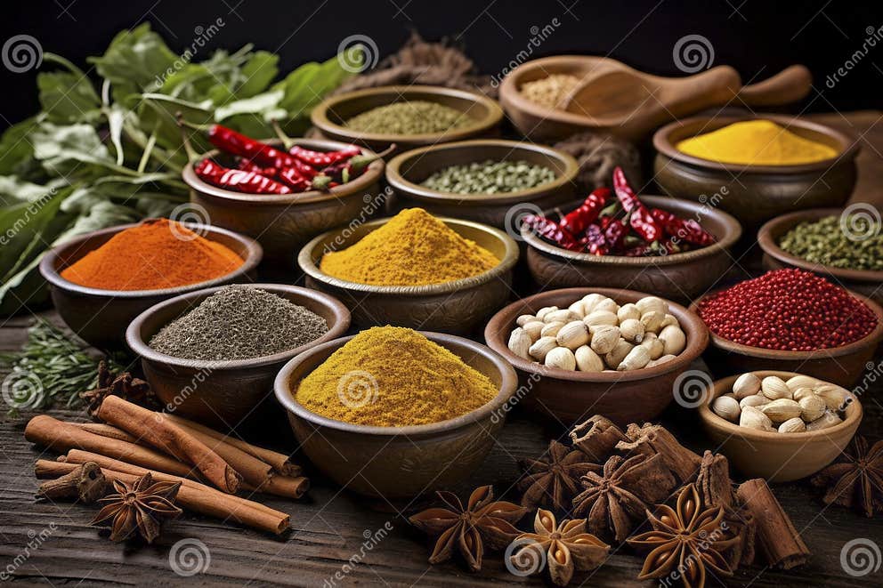 Rustic Spice Assortment Display Stock Image - Image of food, cinnamon ...