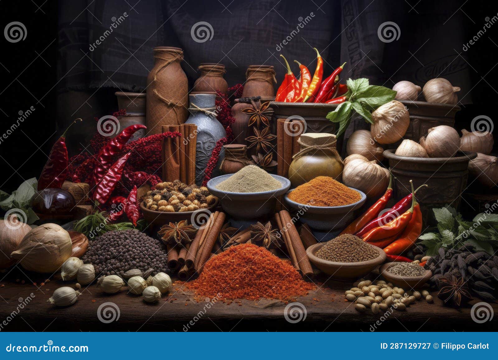 Rustic Spice Assortment Display Stock Illustration - Illustration of ...