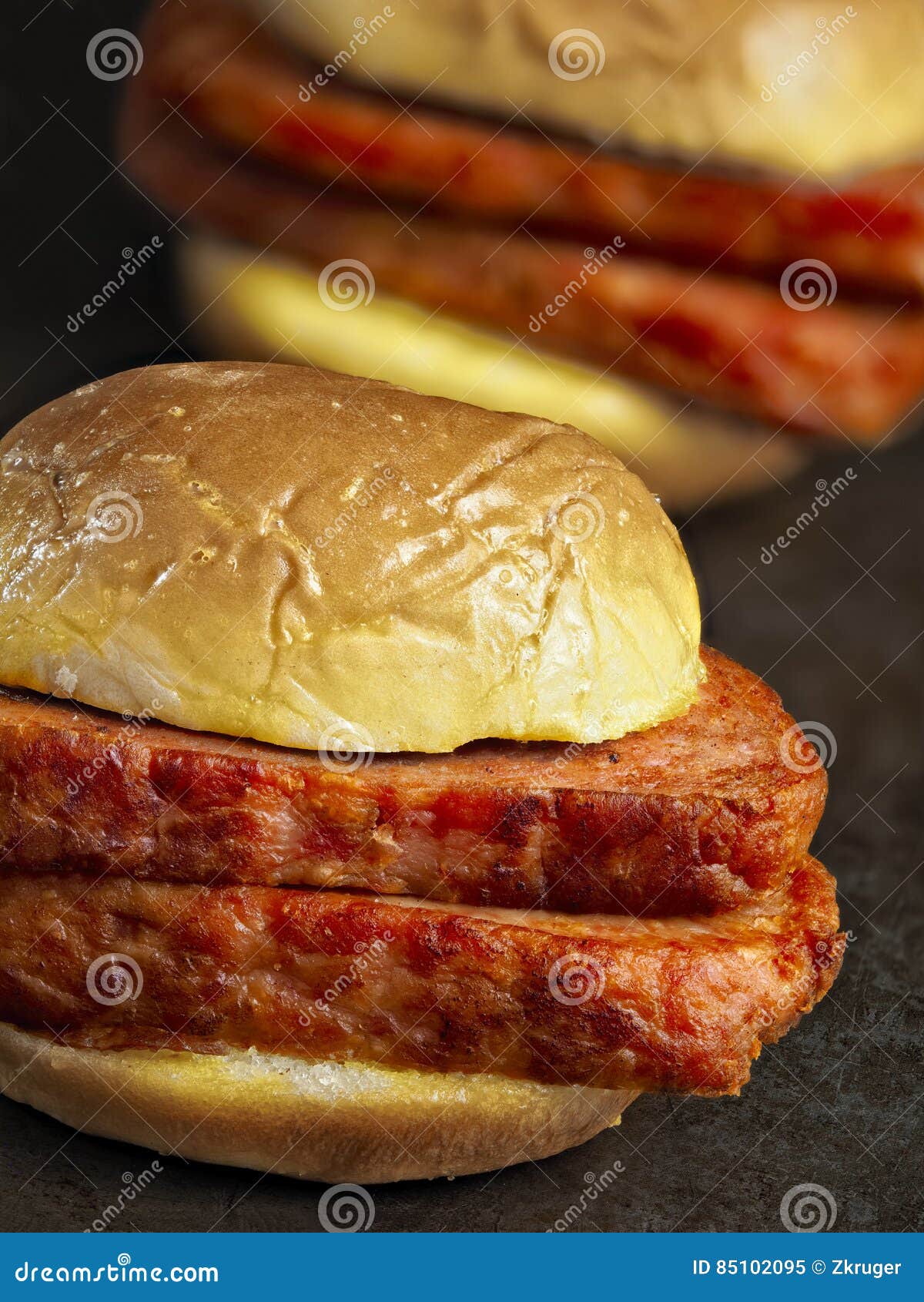 Rustic Spiced Ham Luncheon Meat Sandwich Stock Image - Image of fast ...