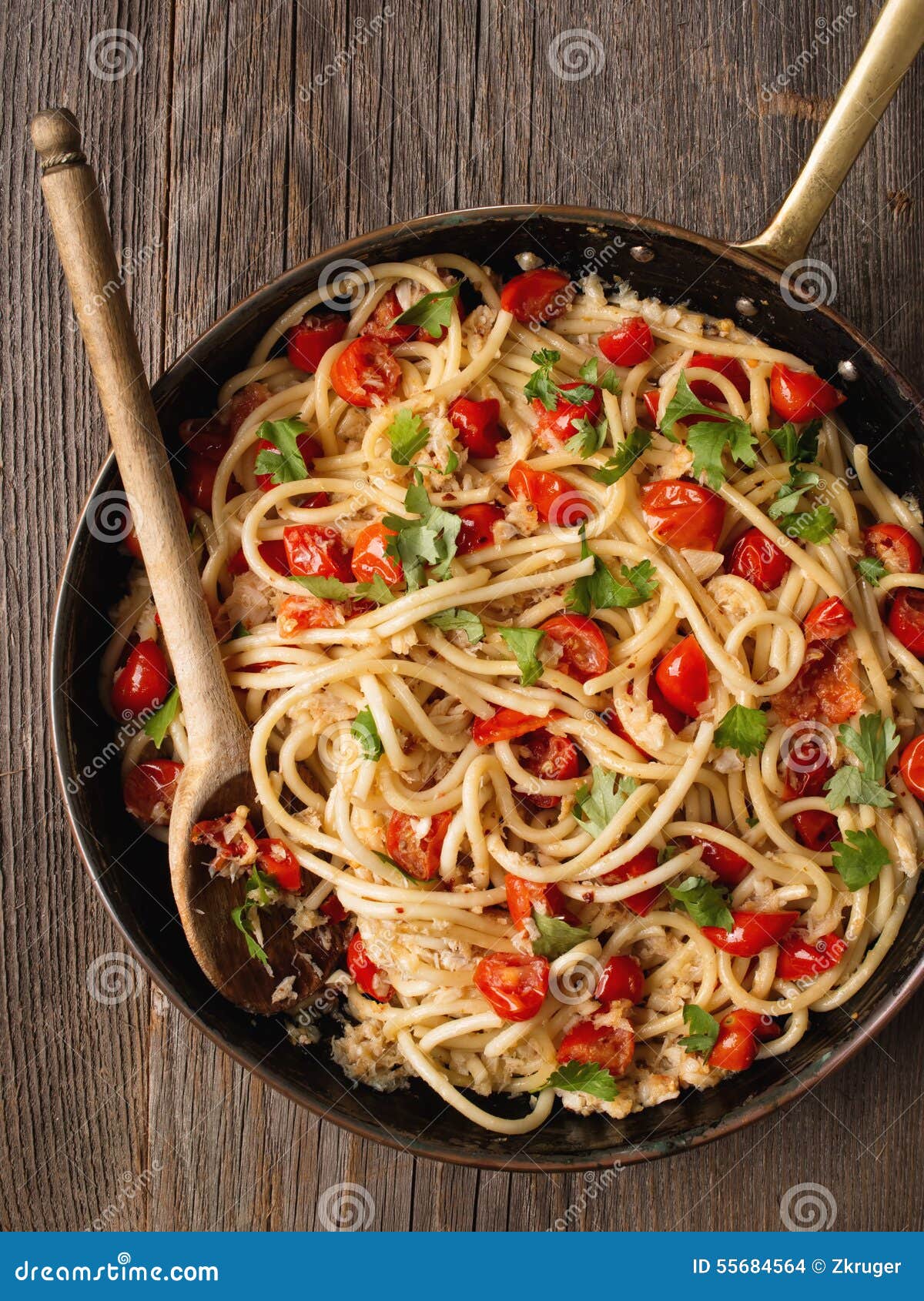 Rustic Spicy Italian Crab and Cherry Tomato Spaghetti Pasta Stock Photo ...