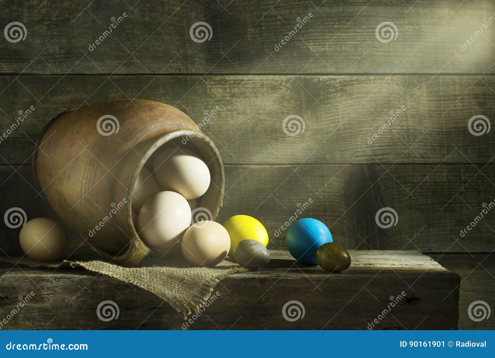Rustic Still Life with Easter Colorful Eggs Stock Image - Image of ...