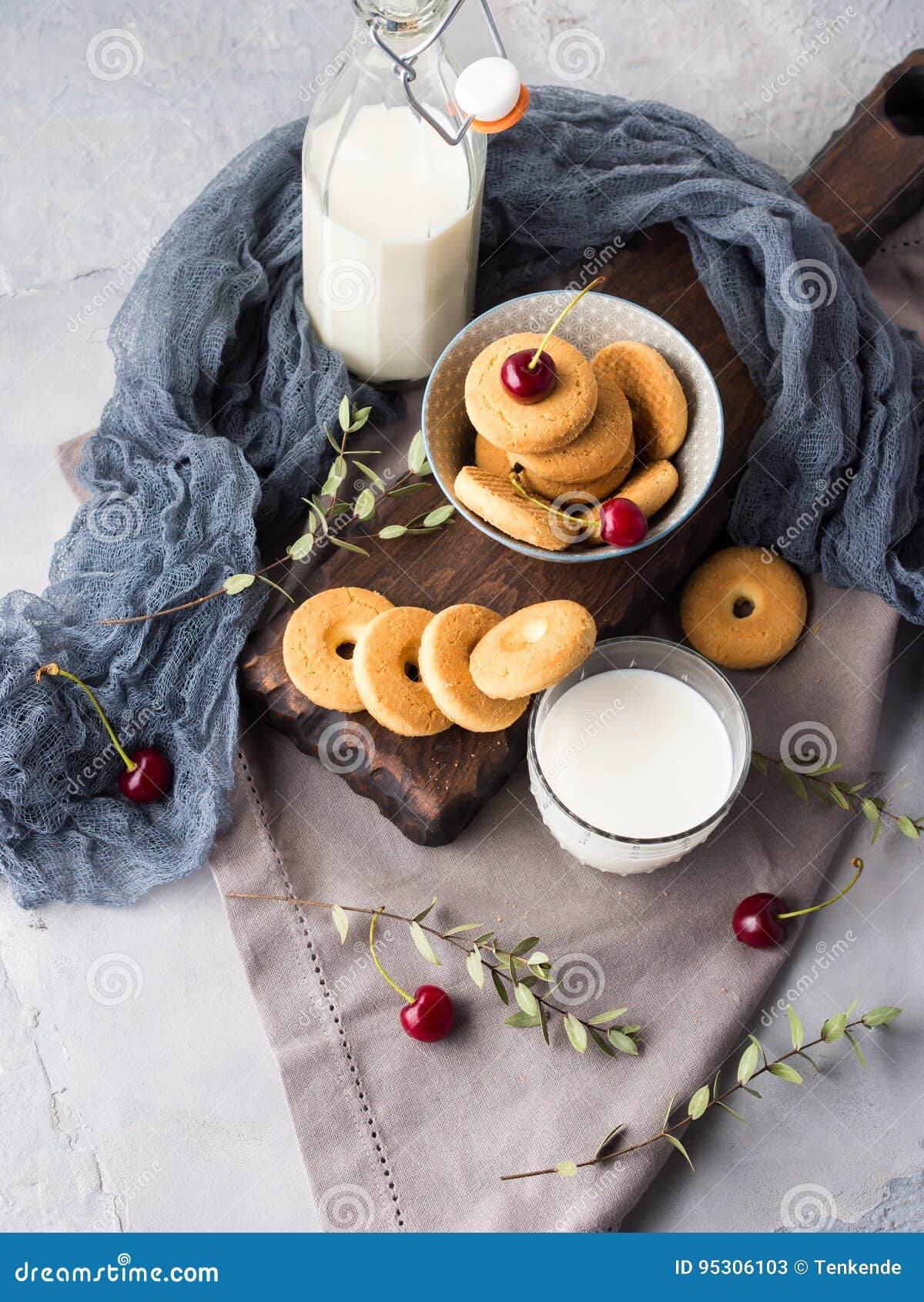 Rustic Still Life with Milk and Cookies Stock Image - Image of child ...