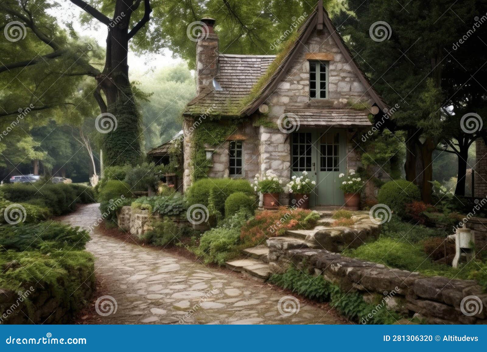 Rustic Stone House with a Charming Garden Stock Illustration ...
