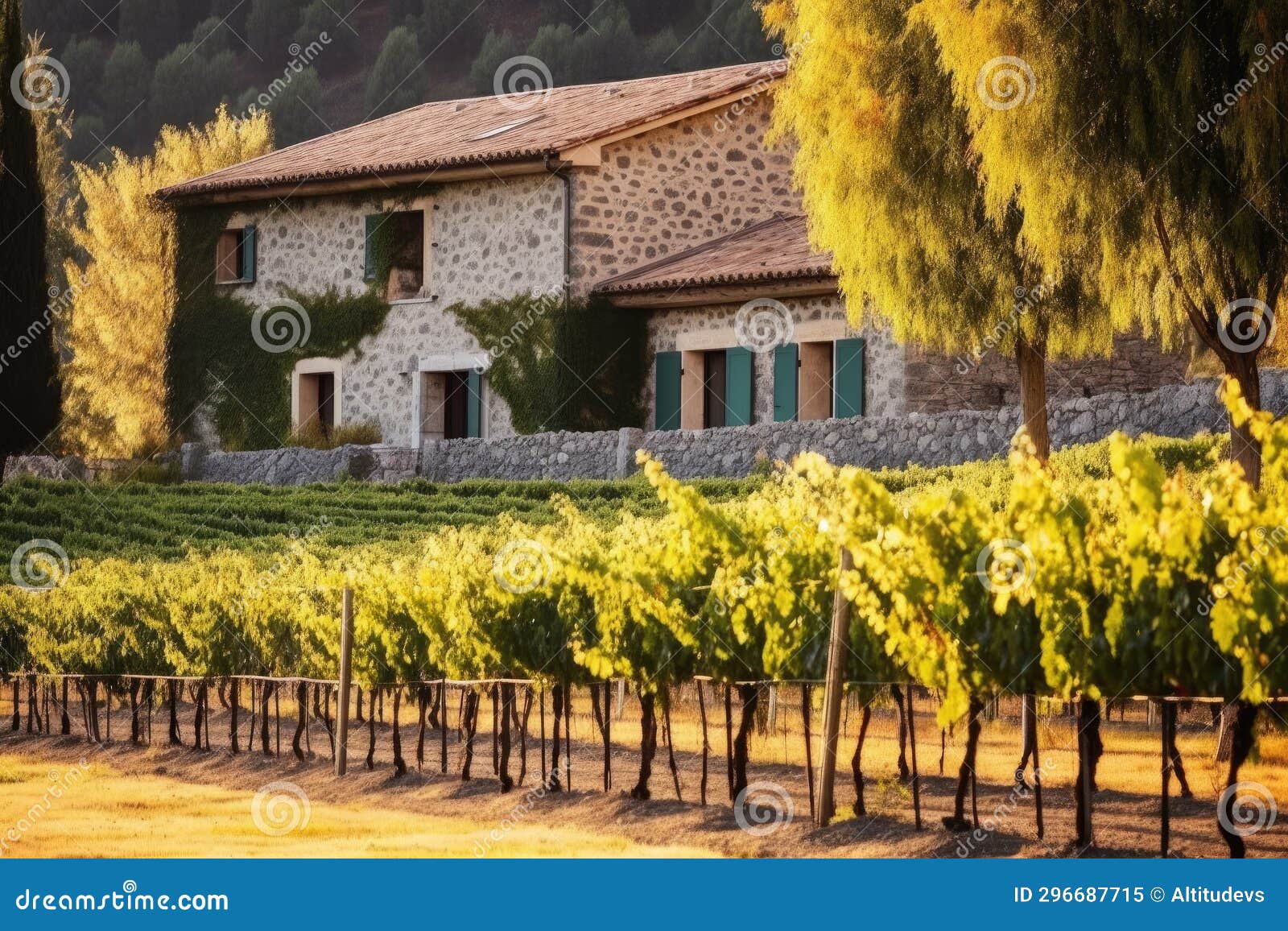 Rustic Stone House of Vineyard Owner in a Wine Estate Stock Image ...