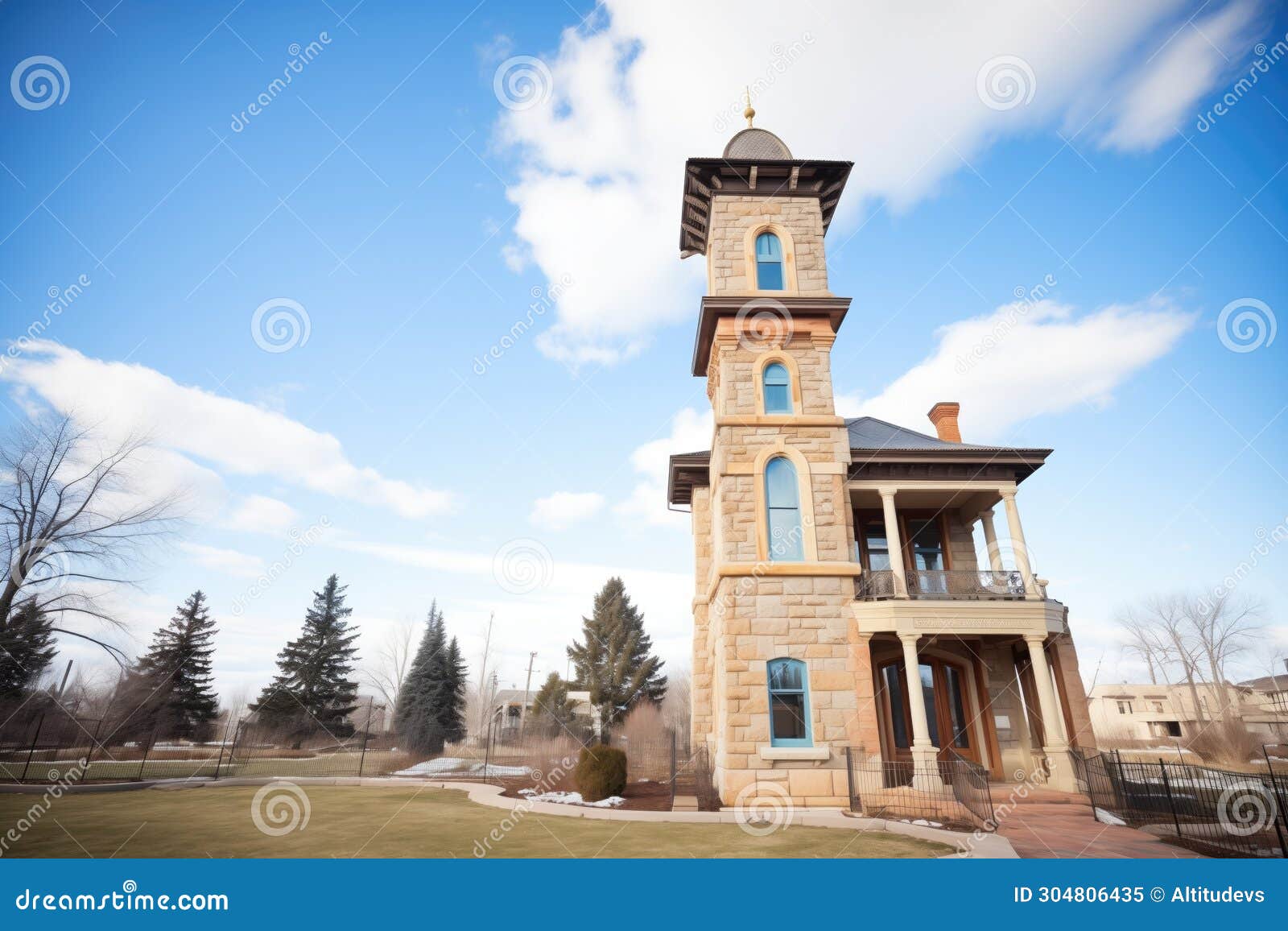 Rustic Stone Italianate Mansion with a Solid Belvedere Tower Stock ...
