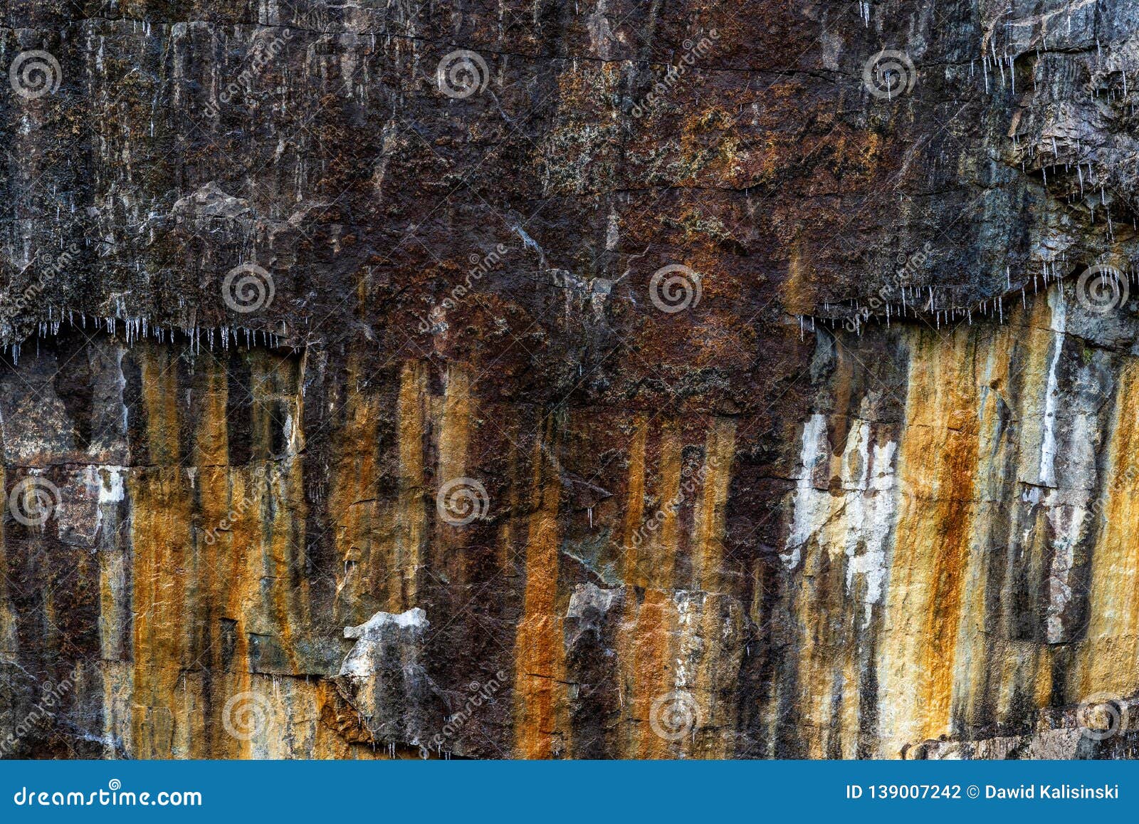 Rustic Stone Quarry with Heavy Rust Patterns, Cracks and Icicles - High ...